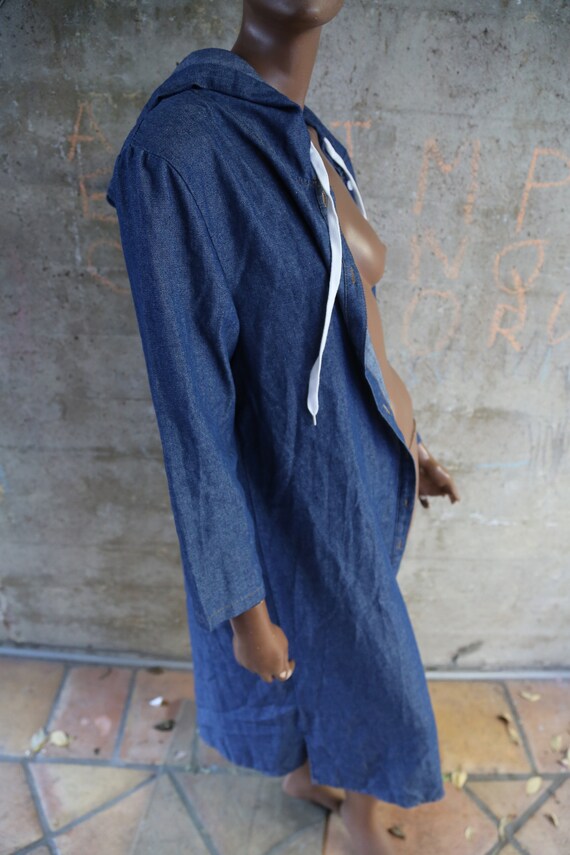 1990s Hooded Denim Cotton Long Jacket - Gem