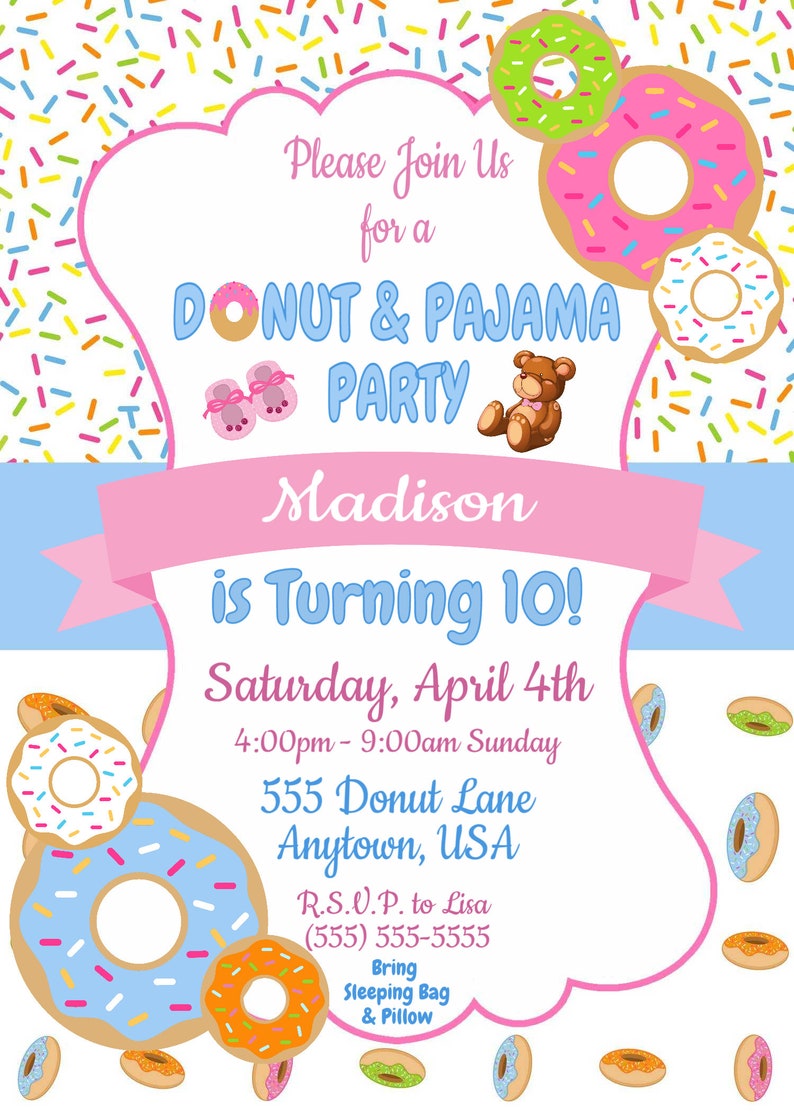 Donut and Pajama Party Invitation Edit Yourself Invitation - Etsy