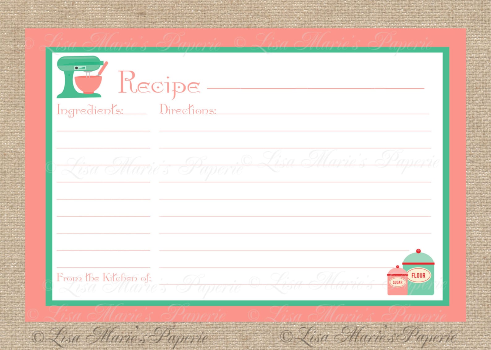 Recipe Card Printable Recipe Card DIY Recipe Card INSTANT - Etsy