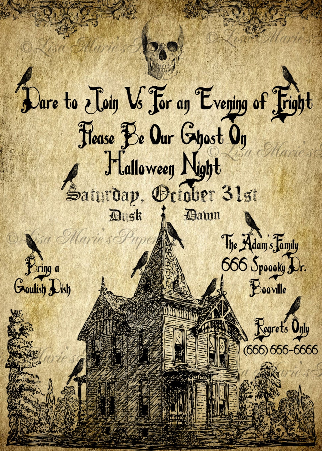 Halloween Haunted House Invitation, Handmade Digital Invite, Halloween ...