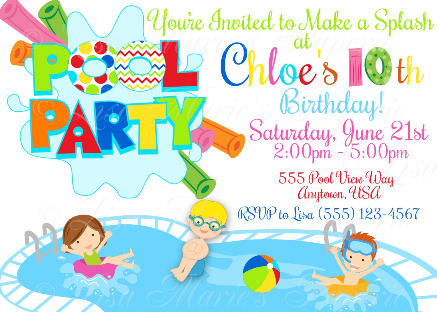 Pool Party Invitation Pool Invitation Pool Birthday - Etsy