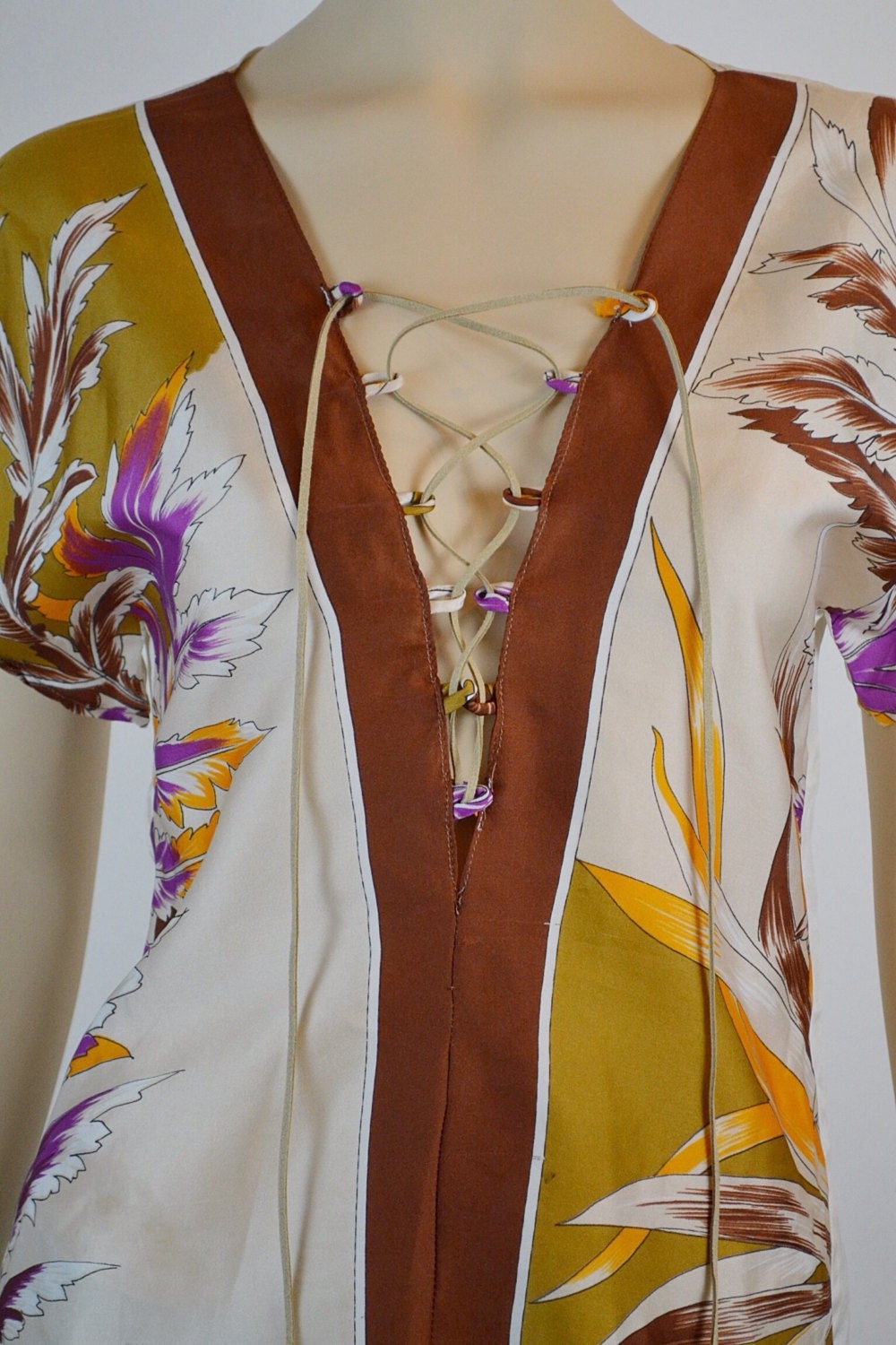 Boho Top Bohemian Lace up Shirt Handmade OOAK Silk Scarf Top Hippie ...