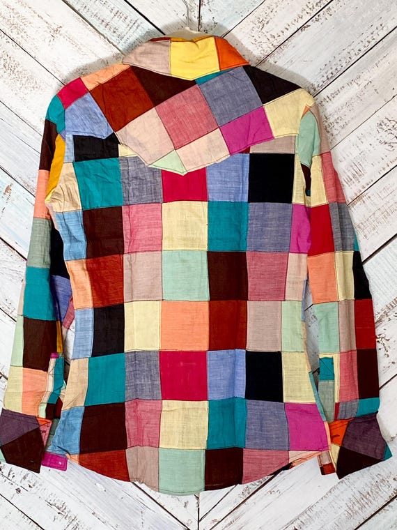 70s vintage Patchwork Shirt 1970s color block Indian … - Gem