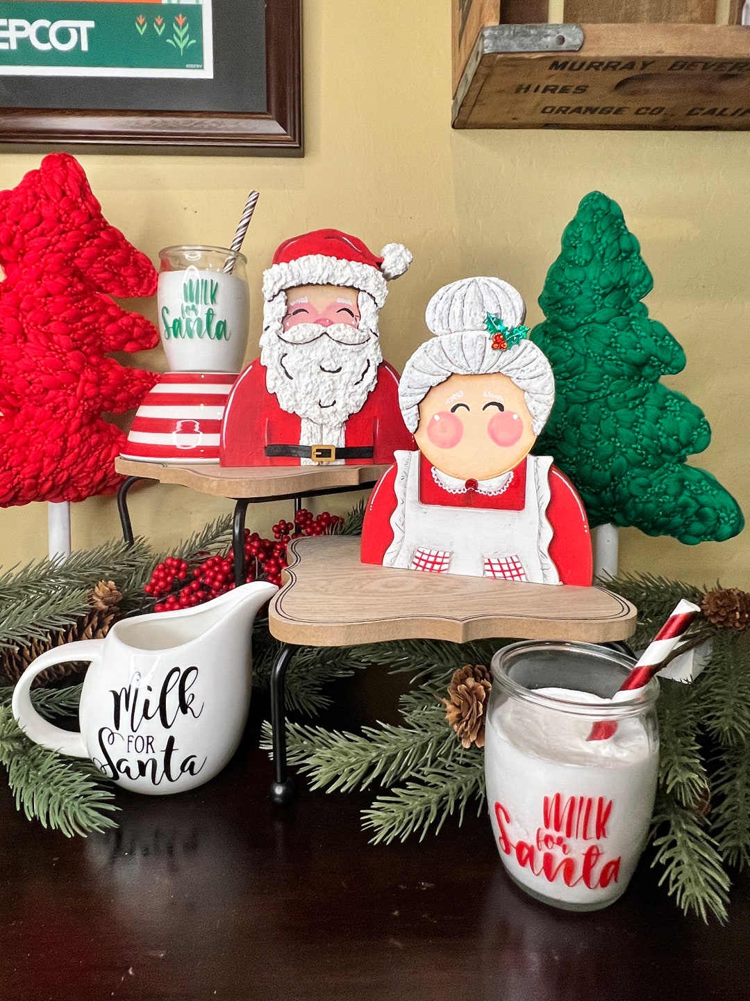 Santa Claus Mrs Claus Tiered Tray Sitters | Milk for Santa Pitcher ...