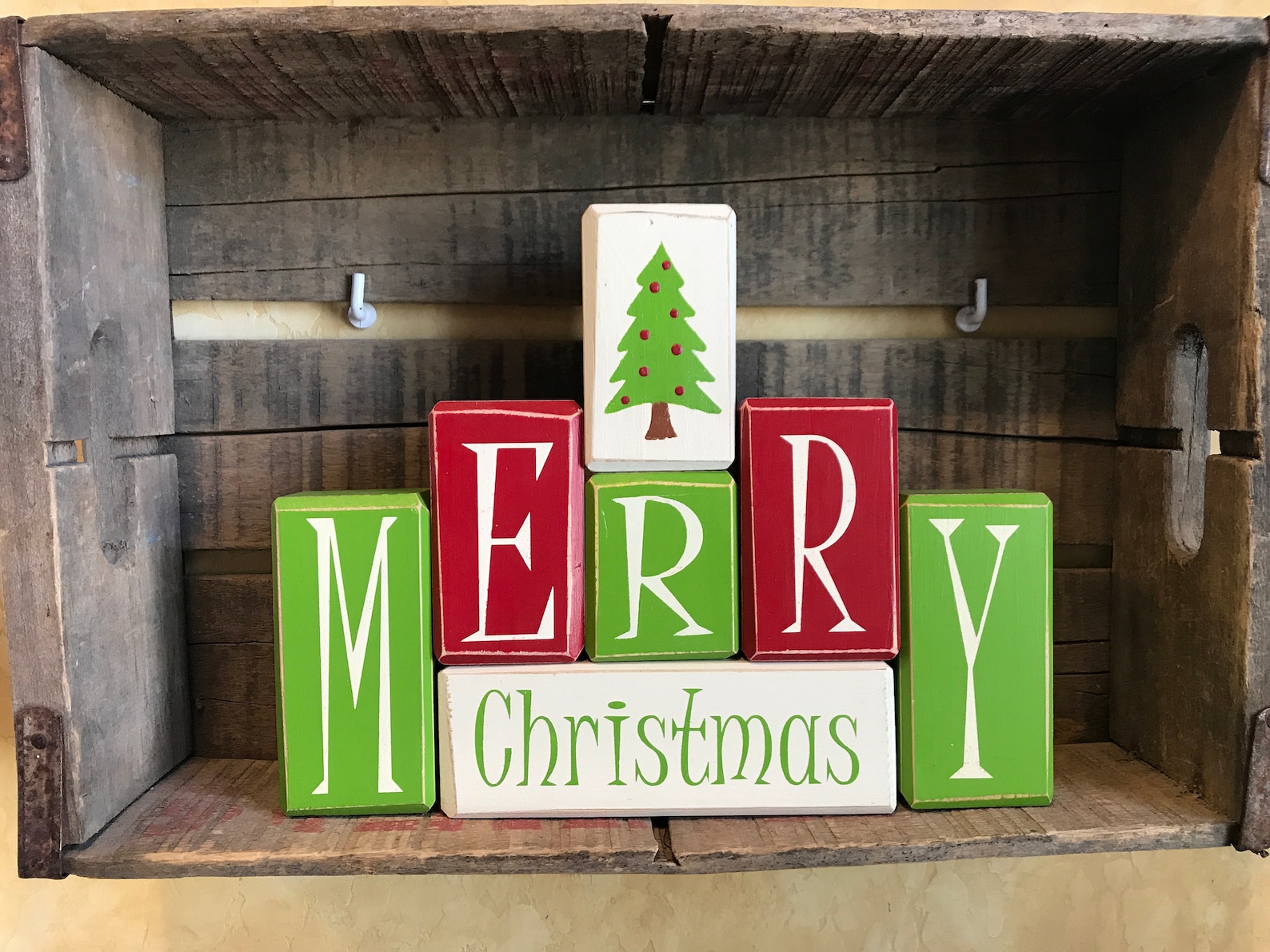 Merry Christmas Block Set | Table Centerpiece | Holiday Decoration ...