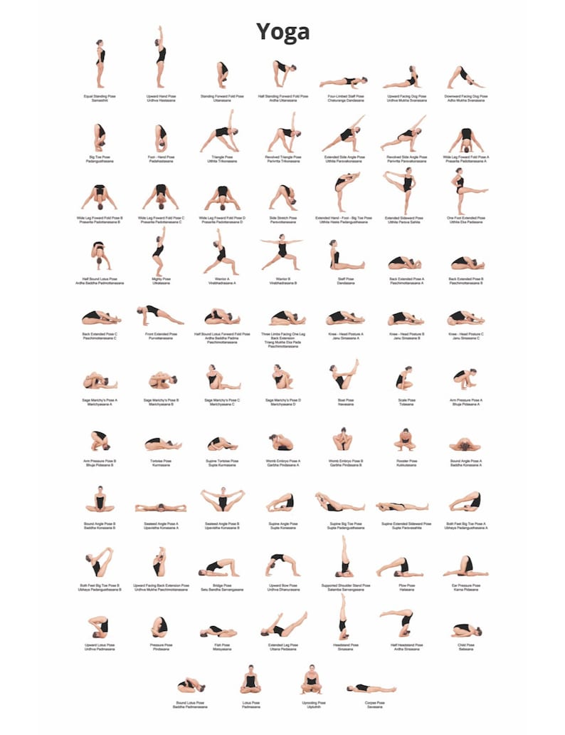 Buy Digital Download Yoga Poses Poster 24x36 Yoga Chart Yoga Pose ...
