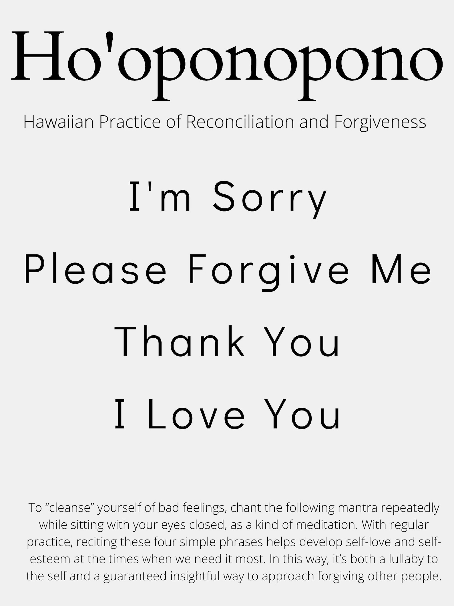 Ho'oponopono Poster I Printable Wall Art I INSTANT DOWNLOAD I Hawaiian ...