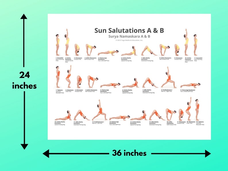 Sun Salutations A & B Yoga Poses Poster Workout Poster Sun Salutation ...