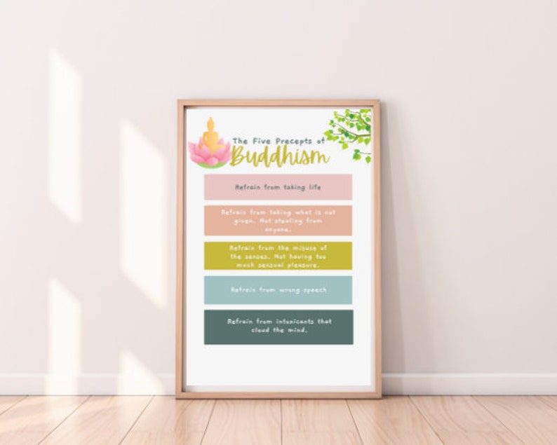 5 Precepts of Buddhism Buddhist Art Buddhist Decor Digital Download ...