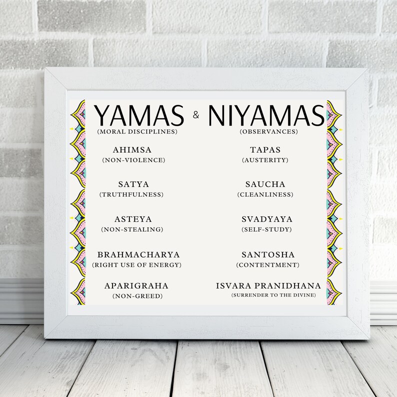 Yama Niyama Print Yoga Wall Art Asthtanga Yoga Poster 8 Limbs of Yoga ...