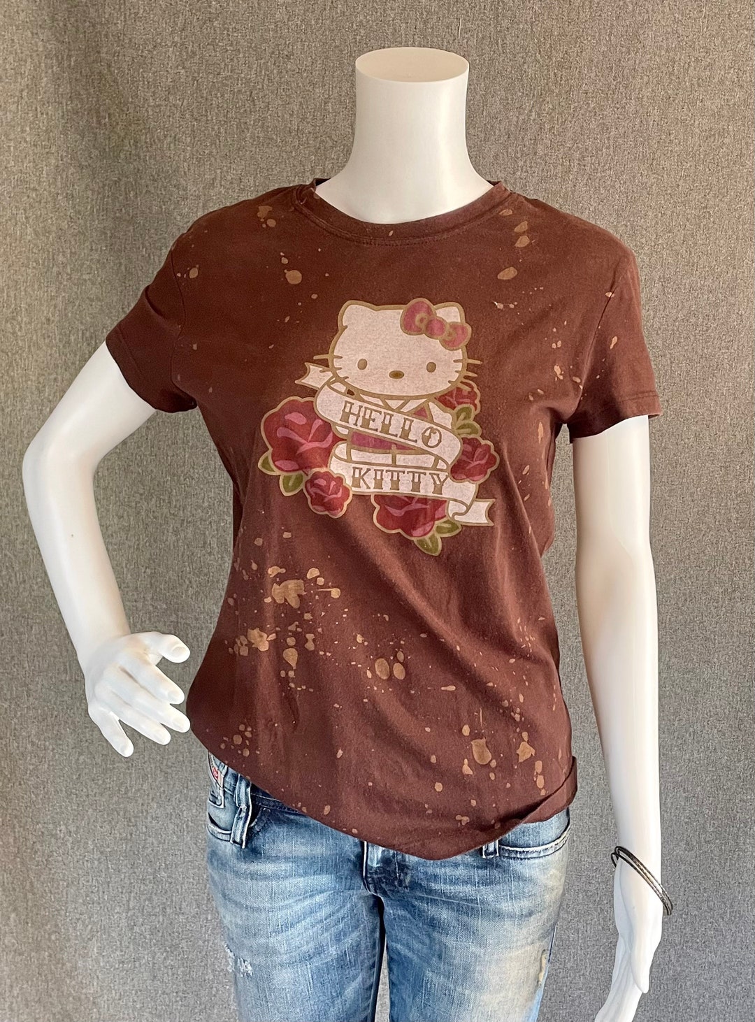 RARE Hello Kitty Distressed Rose Tattoo Ed Hardy Style Tee T-shirt M - Etsy
