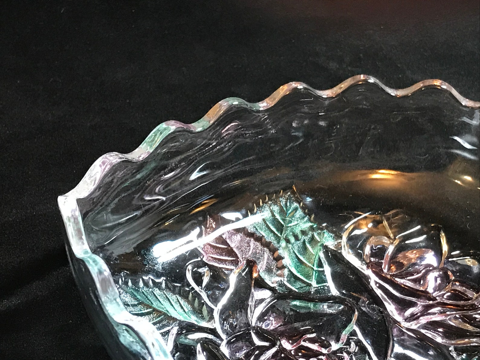 Vintage Heart Shaped Rose Embossed Glass Dish With Scalloped - Etsy