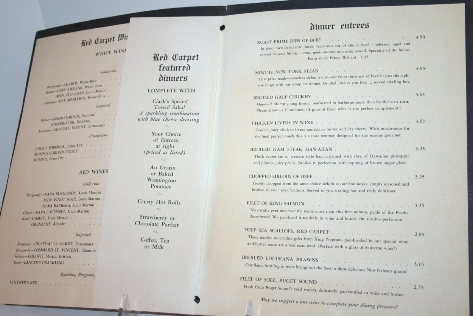 Vintage Menu From the Red Carpet, A Clark Restaurant Seattle, WA - Etsy
