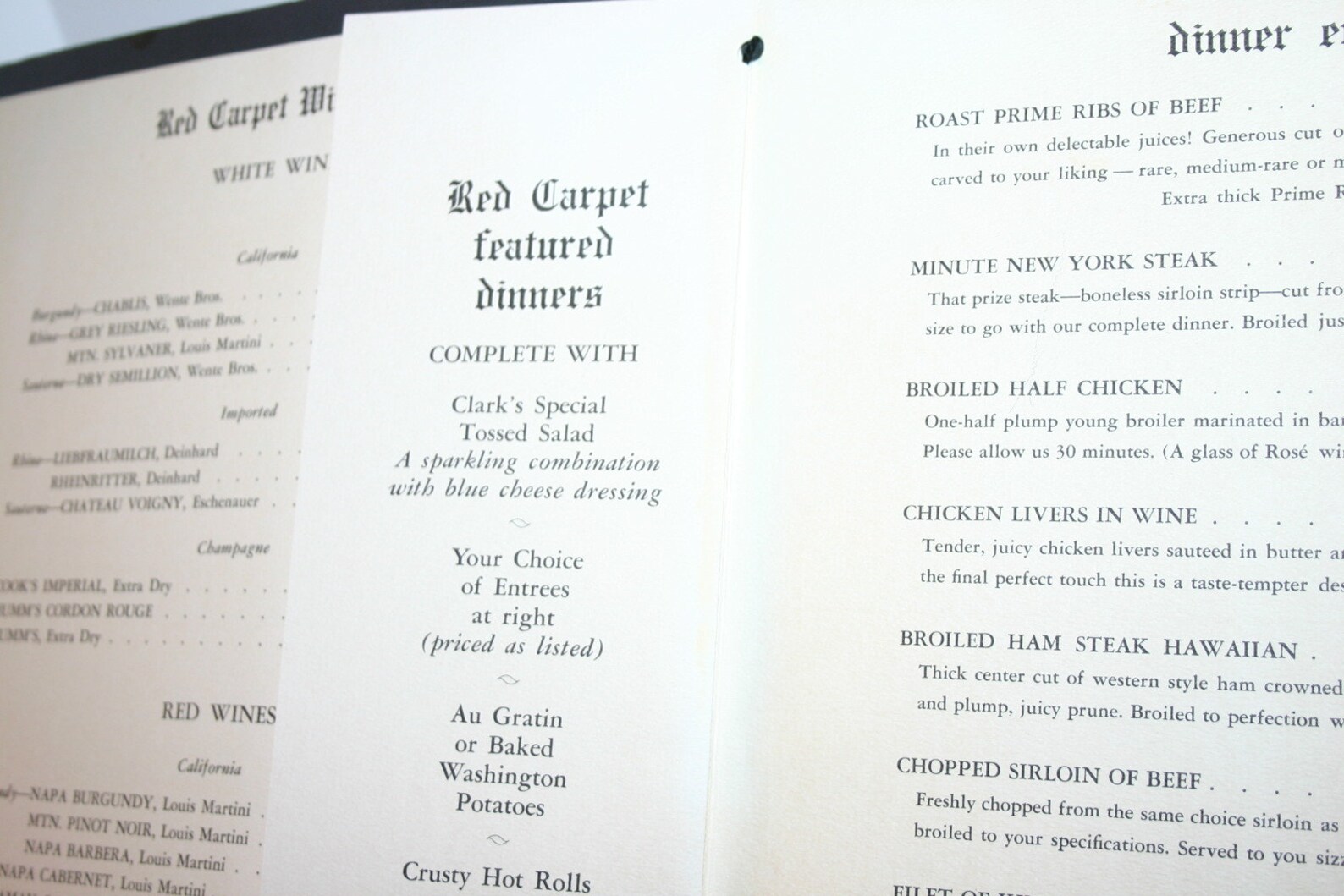 Vintage Menu From the Red Carpet A Clark Restaurant Seattle - Etsy