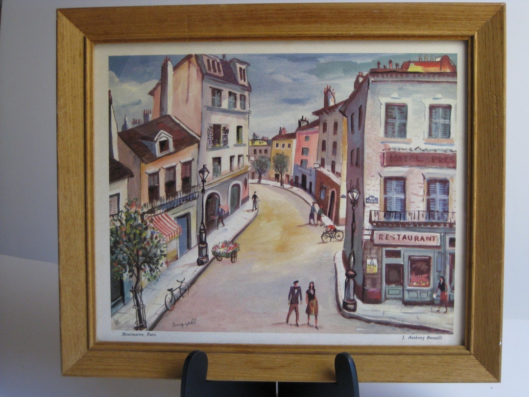 Vintage J. Anthony Buzzelli Lithograph Framed, 1953 Montmartre, Paris ...