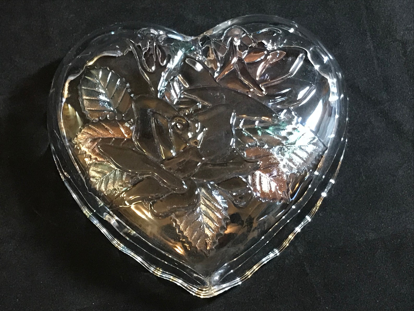 Vintage Heart Shaped Rose Embossed Glass Dish With Scalloped - Etsy