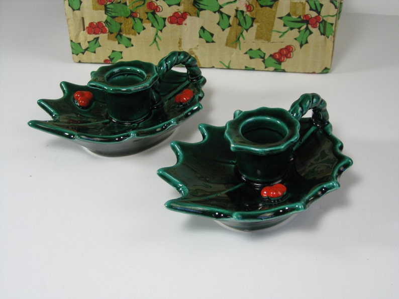 Vintage Authentic Lefton Holly Ceramic Christmas Candle Holders in ...