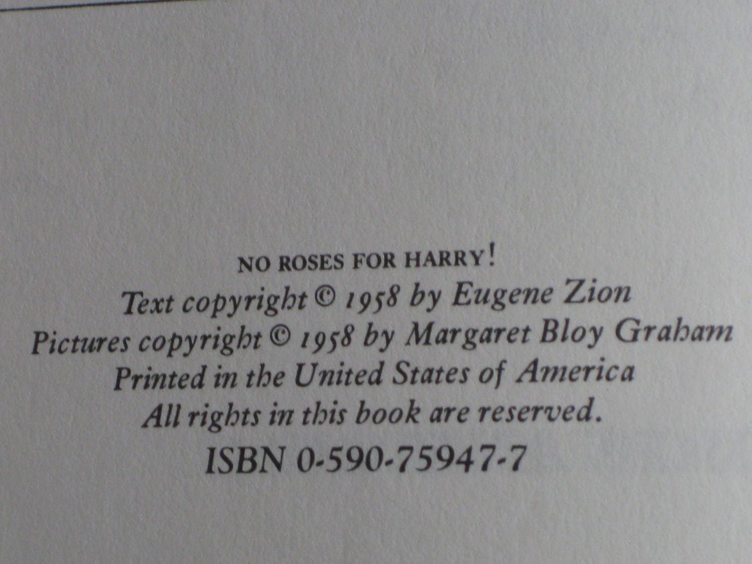 Vintage No Roses For Harry children's book by Gene Zion Children's ...