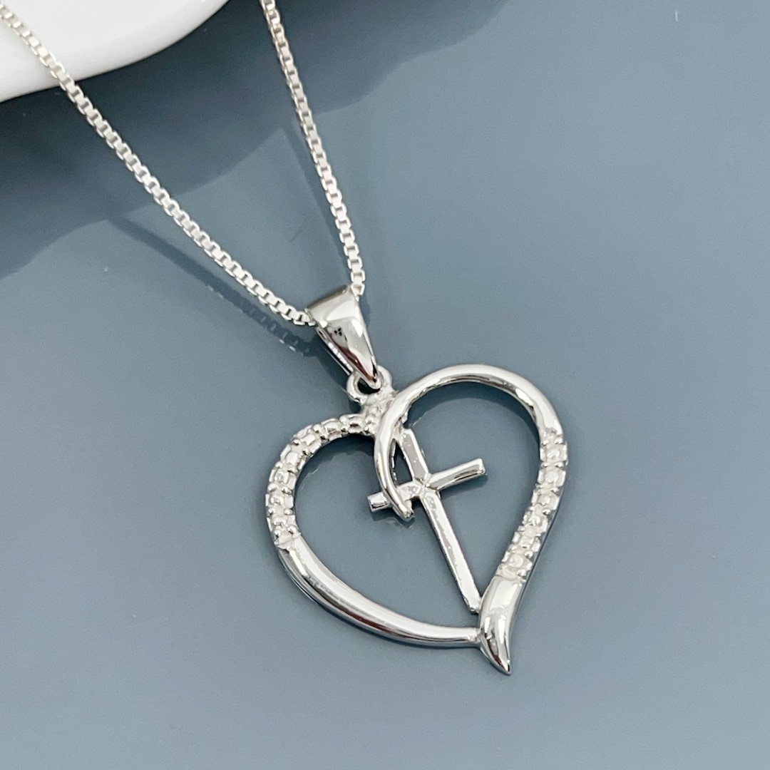 Sterling Silver Heart Cross Necklace, Sterling Silver Heart Cross ...