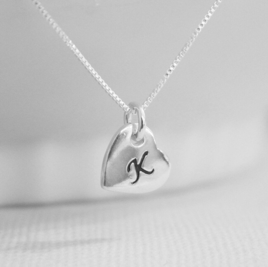 Sterling Silver Heart Initial Necklace, Heart Initial Charm on Sterling ...