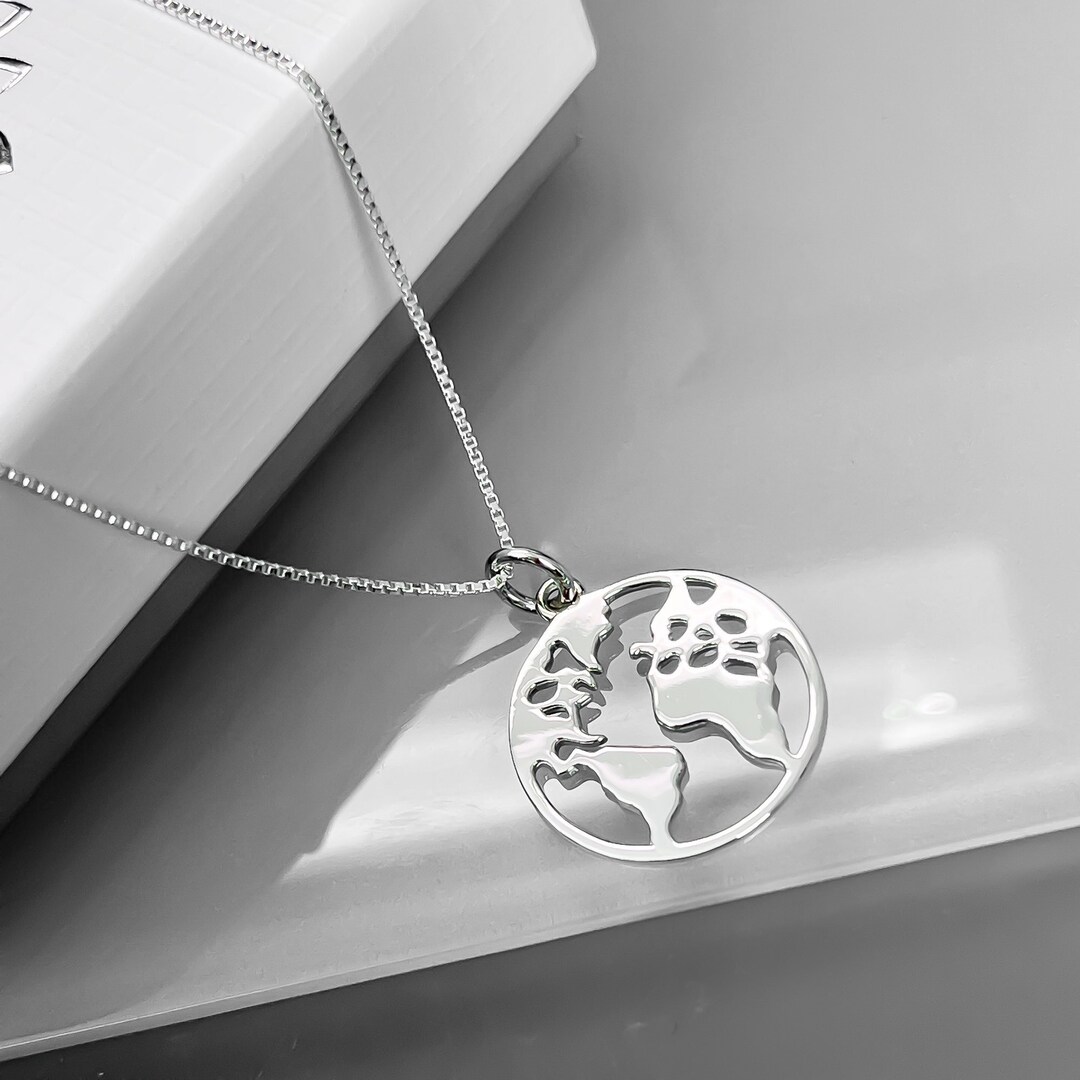 Sterling Silver World Map Pendant Necklace, Graudation Gift Necklace ...