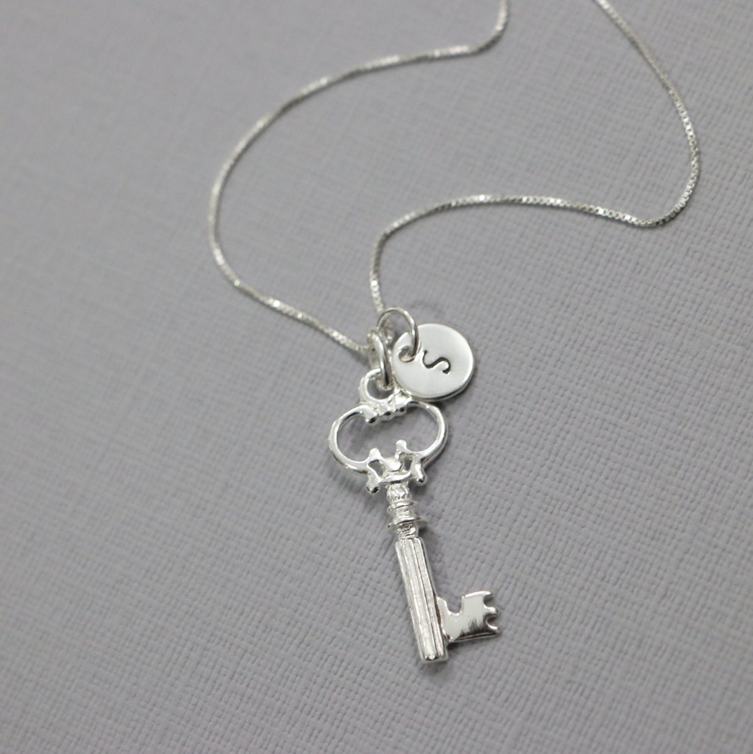Personalized Sterling Silver Key Necklace, Custom Initial Key Necklace ...