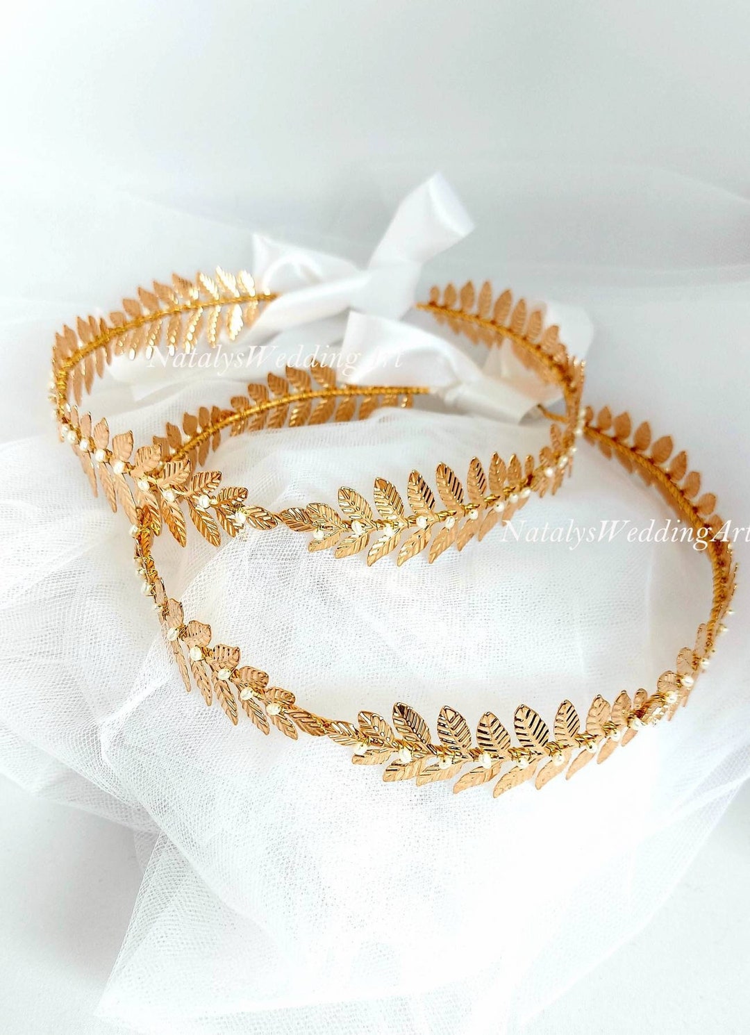 Olive Leaves Stefana Greek Crowns Freshwater Pearls and Leaves ...