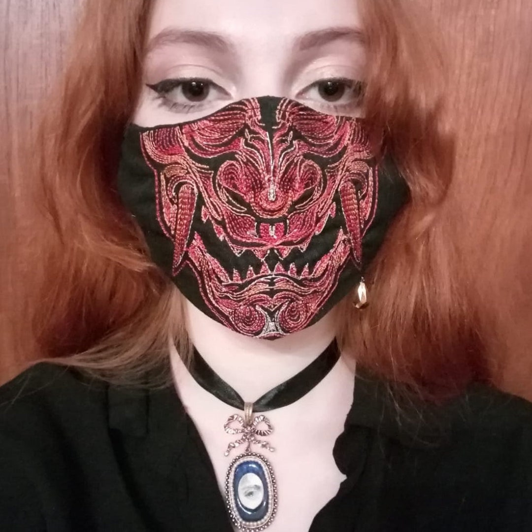 Japanese Oni Embroidered Facemask - Etsy