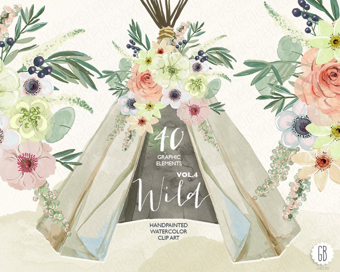 Teepee Watercolor Painting, Tee Pee Drawing, Clip Art, Flowers ...