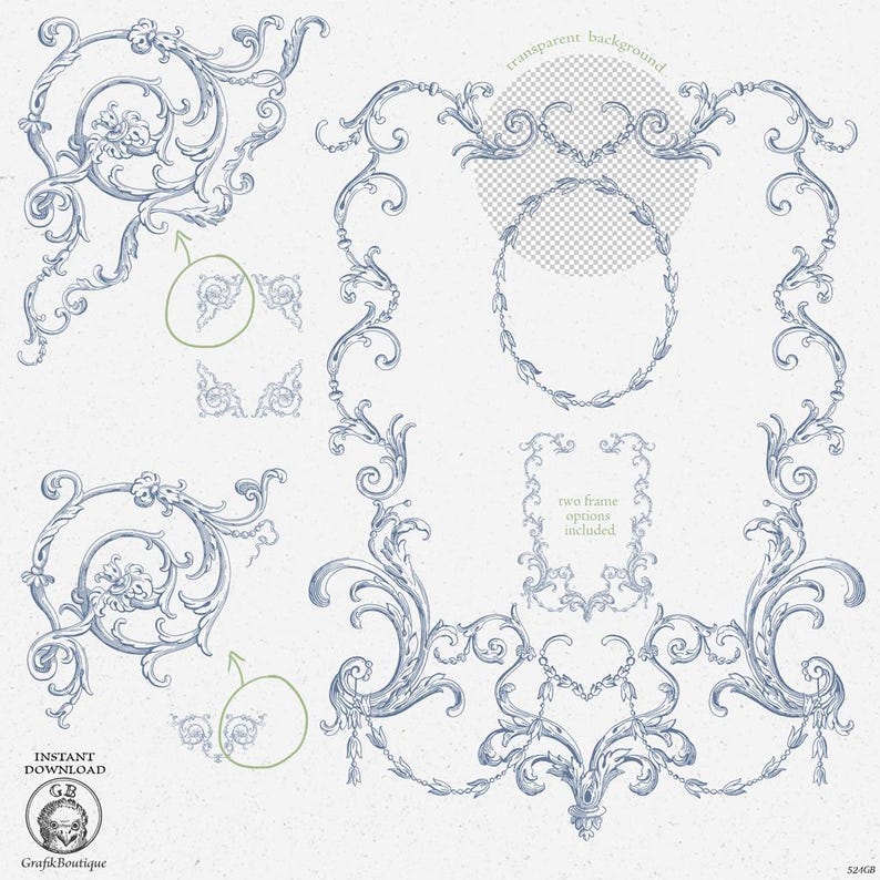 Blue Wedding Clip Art Vintage Baroque Classic Ornamental Clipart ...