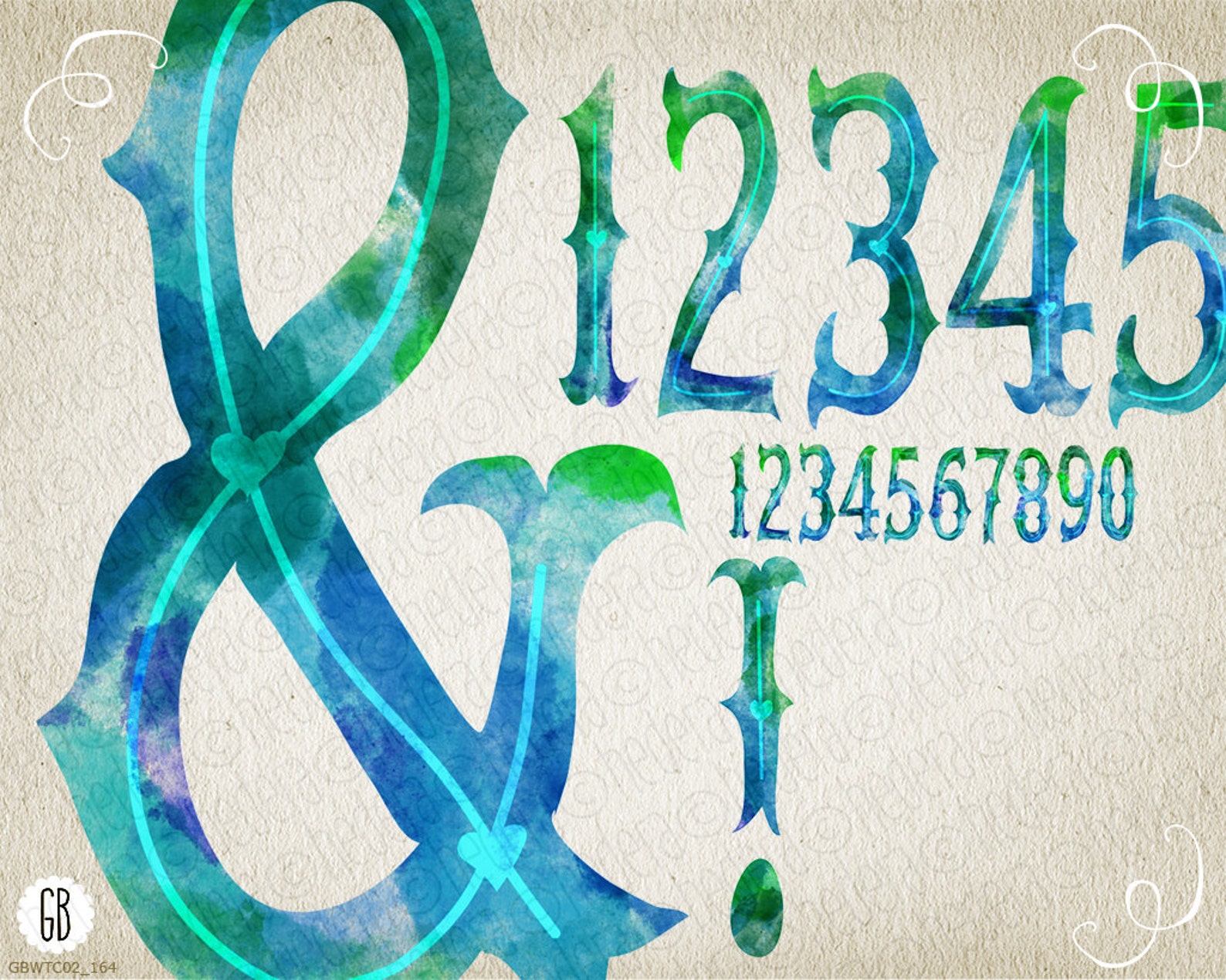 Watercolor Digital Hand Painted Alphabet SEA Writing Blue Aqua Mermaid ...