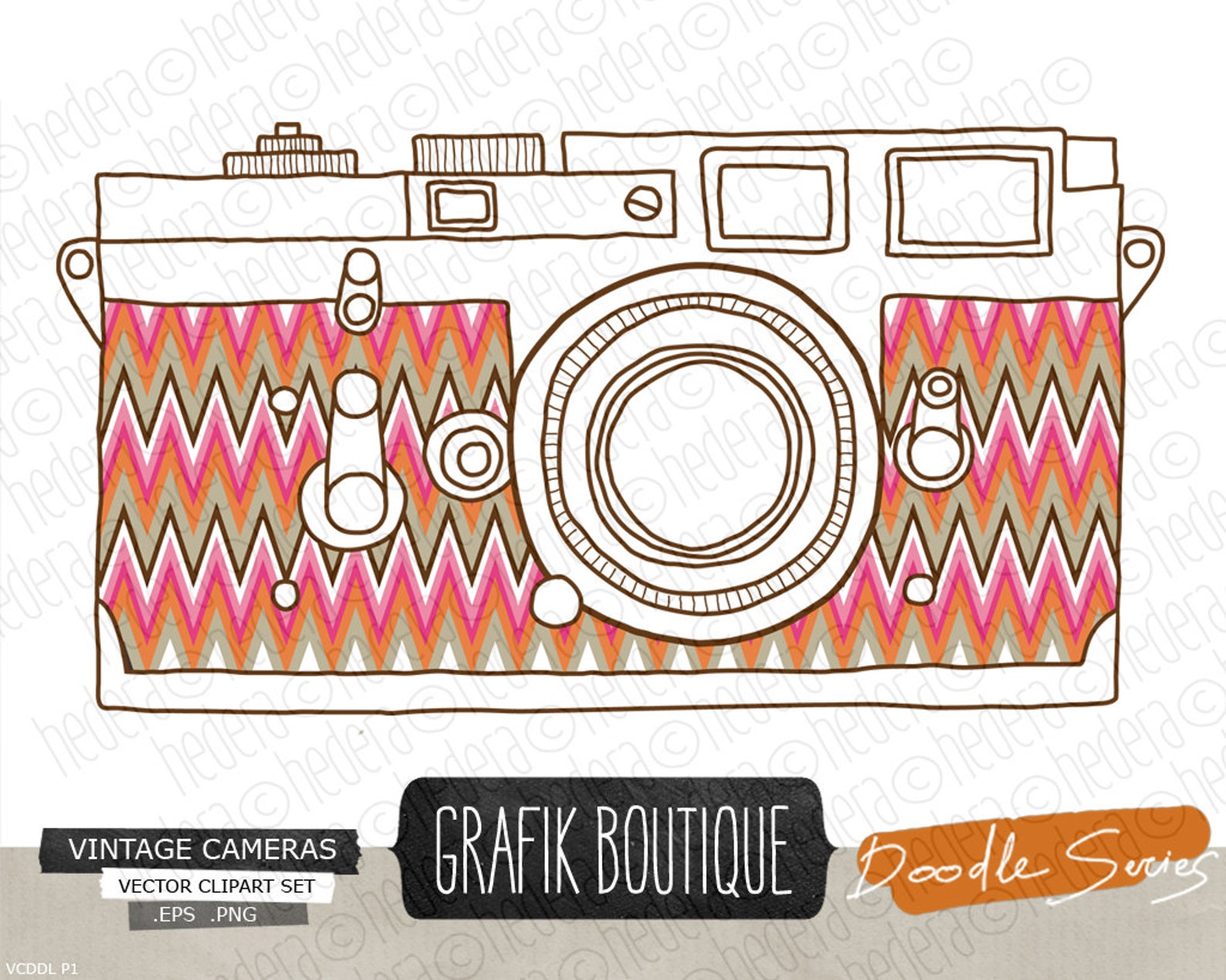 Vintage Camera Hand Drawn Digital Vector Clipart Chevron - Etsy