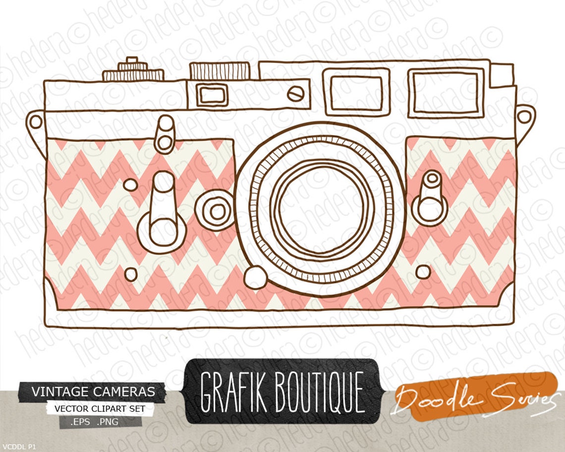 Vintage Camera Hand Drawn Digital Vector Clipart Chevron | Etsy