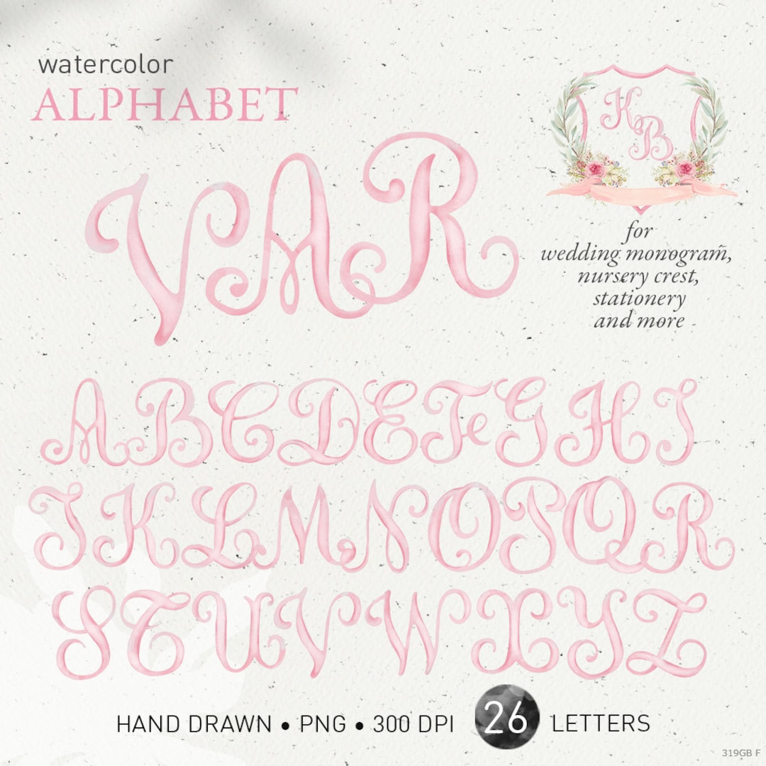 Nursery Crest Letters, Wedding Monogram Watercolor Script Alphabet ...