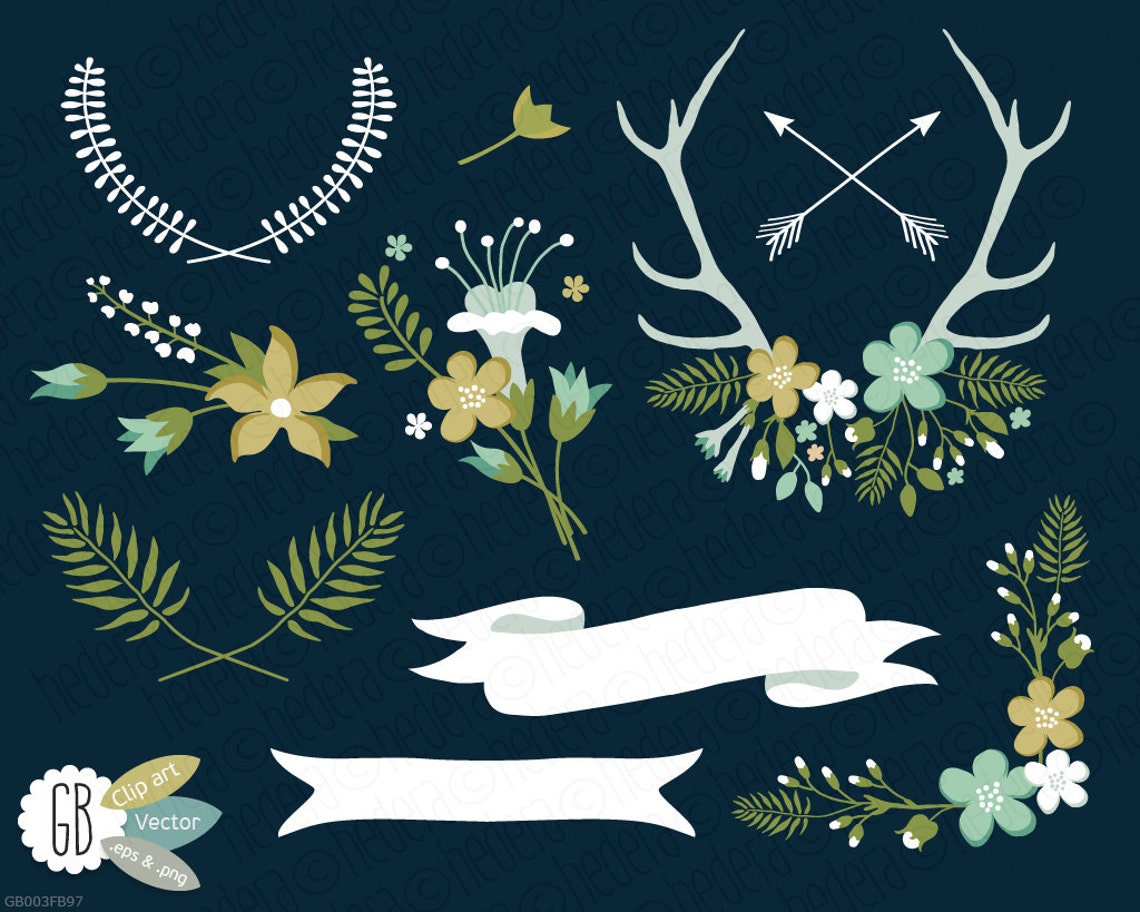 Folk Flower Wreaths, Clip Art, Antlers, Arrows, Vector Graphics ...