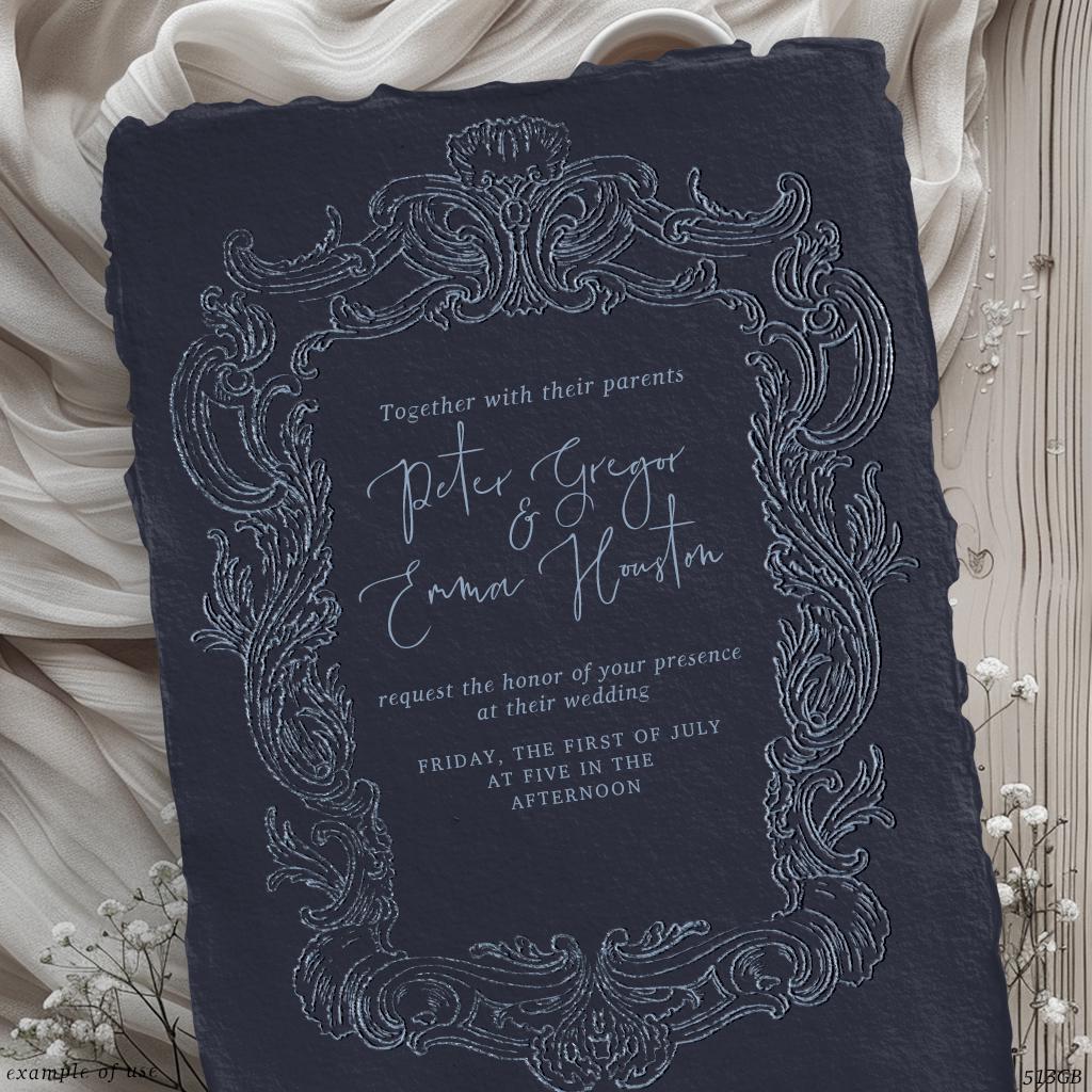 Baroque Blue Line Art, Rococo Frames, Wedding Crest Borders Acanthus ...