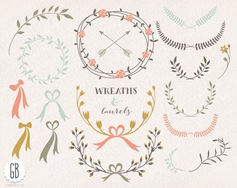 Floral Wreaths Laurels Ribbons Clip Art Vector Muscari | Etsy