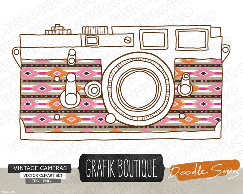 Vintage Camera Hand Drawn Digital Vector Clipart Chevron - Etsy
