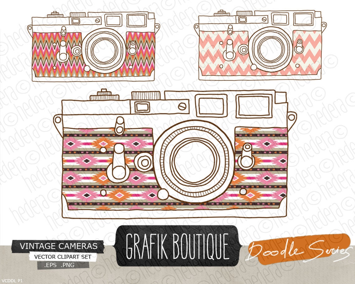 Vintage Camera Hand Drawn Digital Vector Clipart Chevron - Etsy