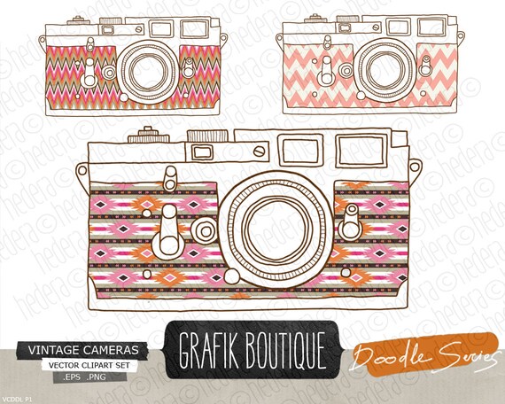 Vintage Camera Hand Drawn Digital Vector Clipart Chevron | Etsy