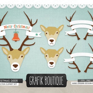 Christmas Deer Decorated Antlers Vector Clip Art, Diy Greeting Card - Etsy