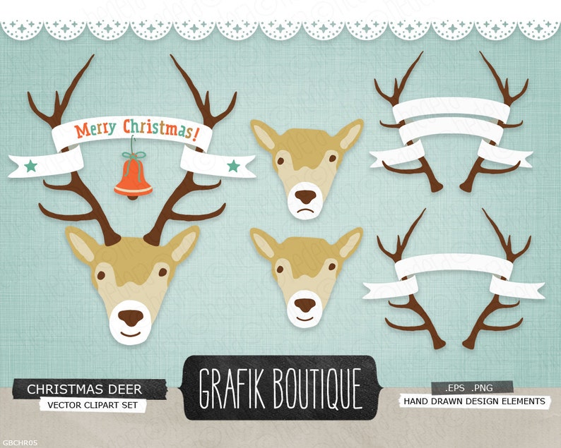 Christmas Deer Decorated Antlers Vector Clip Art Diy Greeting - Etsy