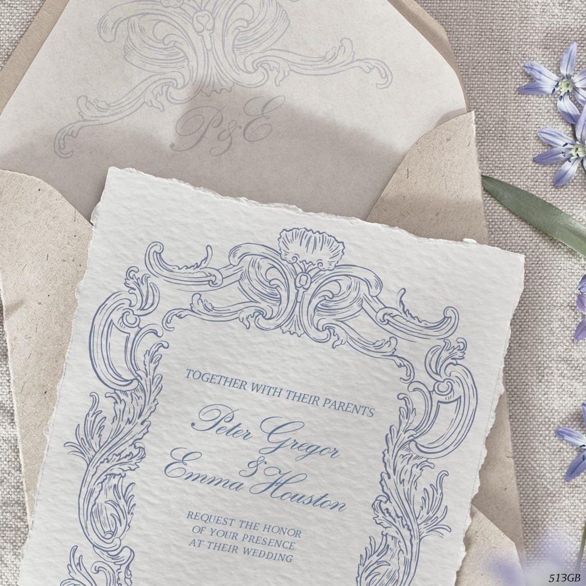 Baroque Blue Line Art, Rococo Frames, Wedding Crest Borders Acanthus ...