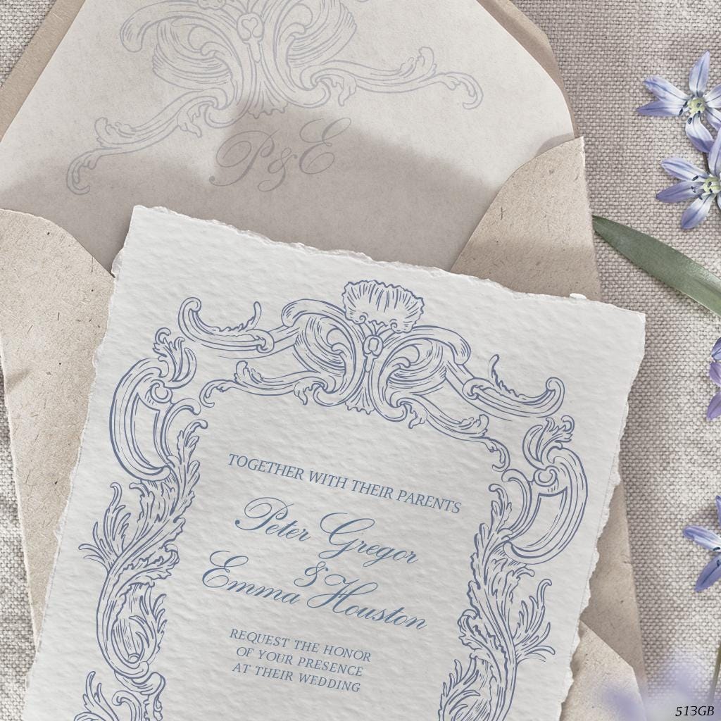 Baroque Blue Line Art, Rococo Frames, Wedding Crest Borders Acanthus ...