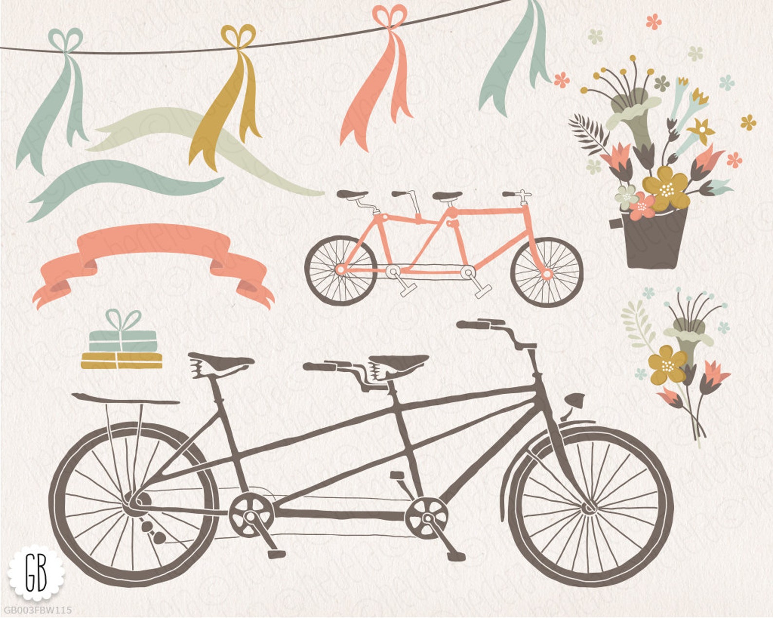 Tandem Bicycle Flower Basket Floral Wreaths Ribbons Bike Etsy