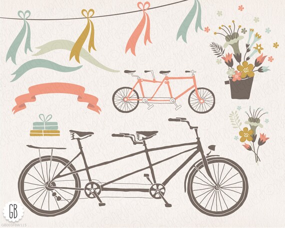 Embellishments Tandem Wedding invitations Flower Basket Bikes Pink and ...