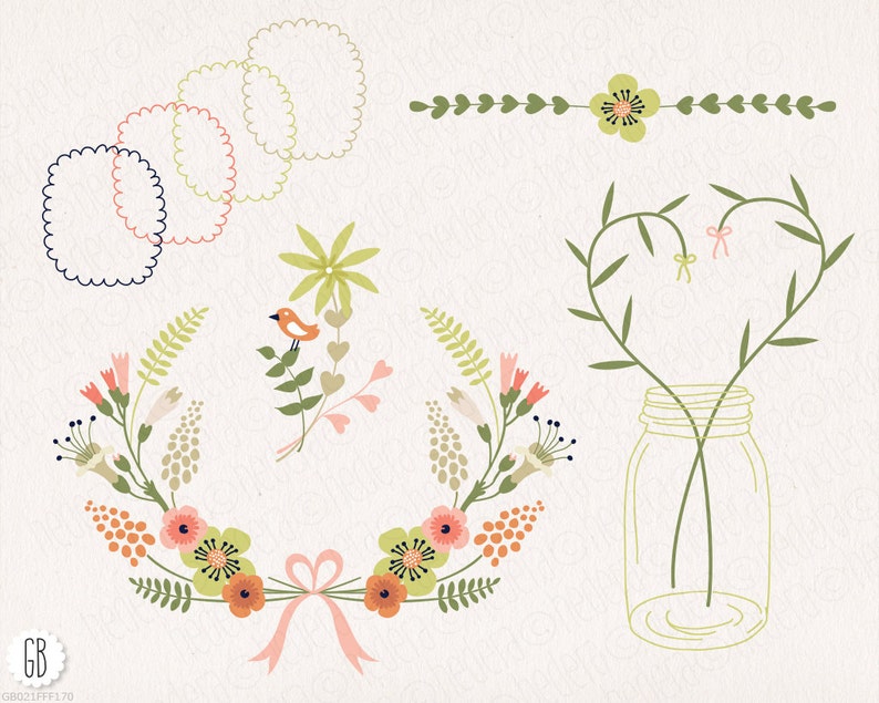 Floral frames flower border mason jars ribbon clip art | Etsy