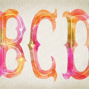 Watercolor Digital Hand Painted Alphabet, Pink Red Rose, Personalized ...