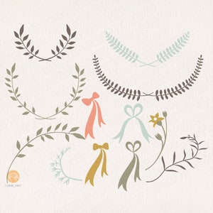 Floral Wreaths, Laurels, Ribbons, Clip Art, Vector, Folk Flowers ...