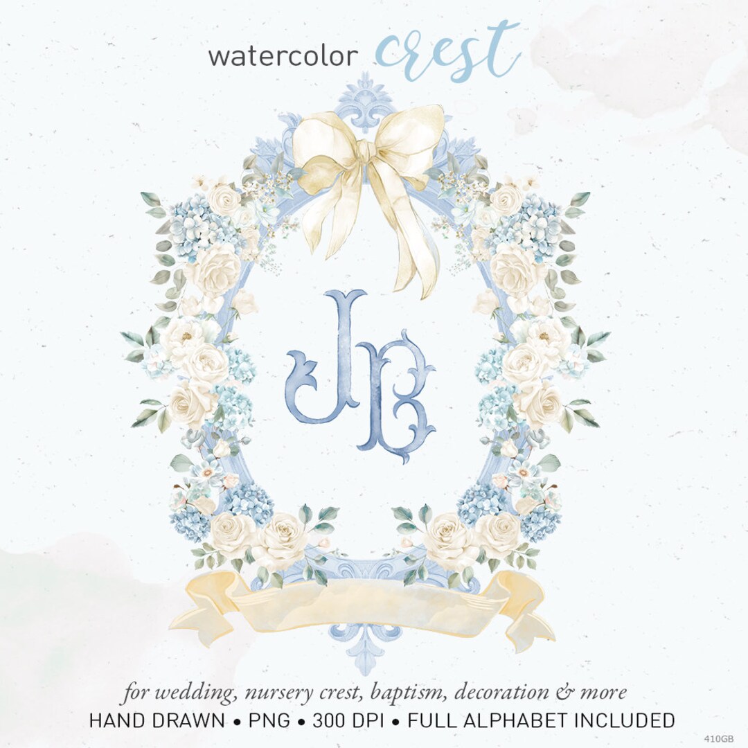 Crest Watercolor, Wedding Crest, Monogram Letters, Watercolor Alphabet ...